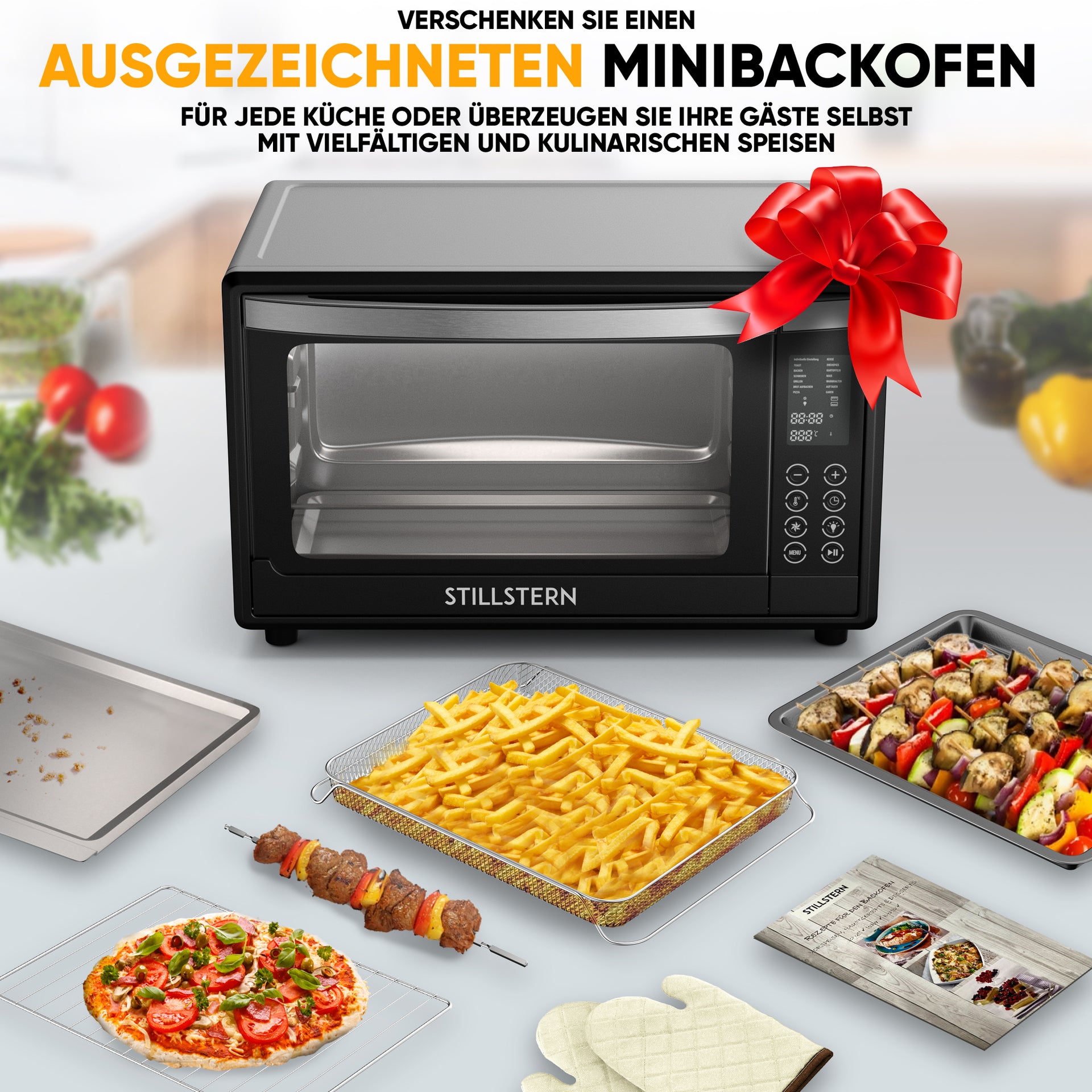 Minibackofen mit Umluft 45L 2000W Schwarz MB45-LED 2G | Stillstern